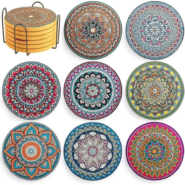 バリエーションコード : 2BURP3XFC1「商品説明」おしゃれで華やかなマンダラ柄のコースター8枚セットです。吸水性・速乾性に優れた高品質素材を使用し、冷たい飲み物の結露や熱い飲み物の熱からテーブルをしっかり守ります。裏面は滑りにくいコ...