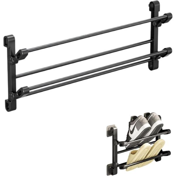 「穴あけ不要で賃貸OK。両面テープでしっかり固定できる壁掛け靴収納」ドア裏や壁面に両面テープで貼り付けるだけで設置完了。賃貸物件や傷を付けたくない壁でも安心して使える。工具不要で、誰でも簡単に取り付け可能。「折りたたみ式で使わない時はスッキ...