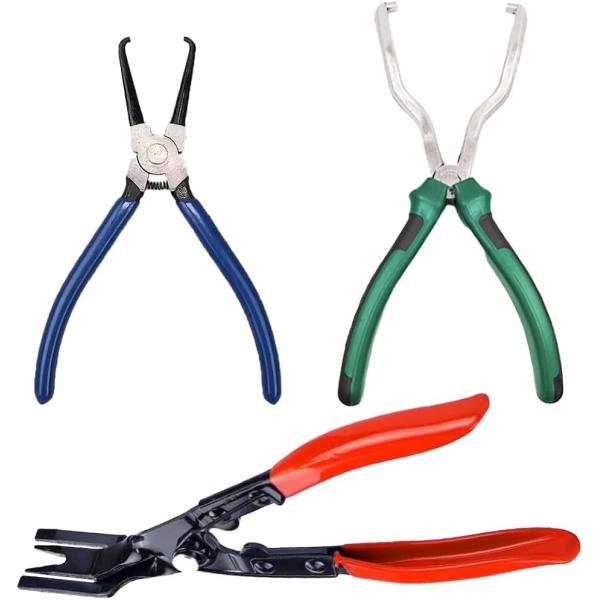 カプラー・クリップ専用の3種類プライヤーセット狭い所の作業に最適な曲線形状と先端設計炭素鋼製で高い耐久性と作業支援力すべりにくいグリップを採用し作業効率アップ自動車の配線・配管メンテナンスに最適
