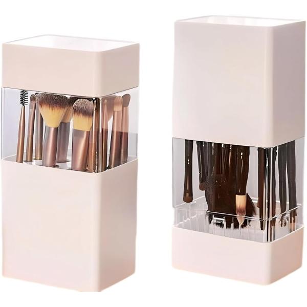 「整理整頓、スッキリおしゃれに収納」 細いものから太いものまで12本のメイクブラシを整理して、見た目スッキリ、おしゃれに収納できます。蓋つきなのでほこりを防ぎ、化粧品の劣化を防ぐことができます。また、透明窓でブラシが一目でわかります。「保管...