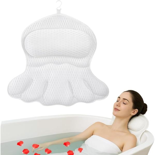 「リラックス体験」RICHARバスピローは、後頭部から肩、背中までを優しく包み込み、まるでスパにいるかのようなリラックスしたバスタイムを提供します。広範囲をサポートすることで、日々の疲れを癒し、心身ともにリフレッシュできます。「通気性抜群の...