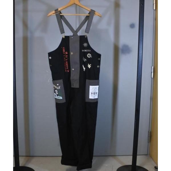 PANDIESTAJAPAN 575954 ミリタリーツイルオーバーオール PANDIESTA パンダ オーバーオール ミリタリー ツイル生地 刺繍 ステンシルプリント