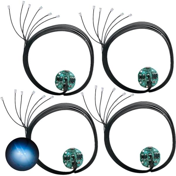 ［商品詳細］・リード線付き電飾 4個セット（個包装）・基盤サイズ：直径 約11.2mm　厚さ 約5mm・LEDサイズ：約 1.3×1.5mm・リード線長さ：約19cm・点灯モード：点灯/点滅/ゆっくり点滅・操作方法：磁気スイッチ式（磁石を近...