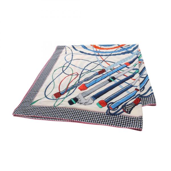 【商品番号】2100301222311【ブランド】HERMES【商品名】エルメス HERMES カレジェアン カレ140 Fouets et Badines スカーフ 衣料品 シルク シルク アイボリー系 【中古】【査定結果】B【型番】-【...