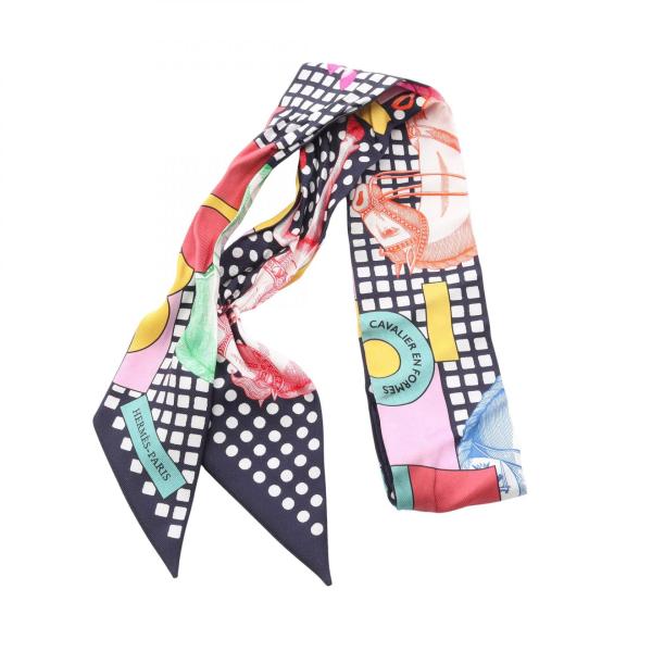 【商品番号】2104102459358【ブランド】HERMES【商品名】エルメス HERMES ツイリー CAVALIER EN FORMES スカーフ 衣料品 シルク シルク ネイビー系 【中古】【査定結果】B【型番】-【サイズ】横：5c...