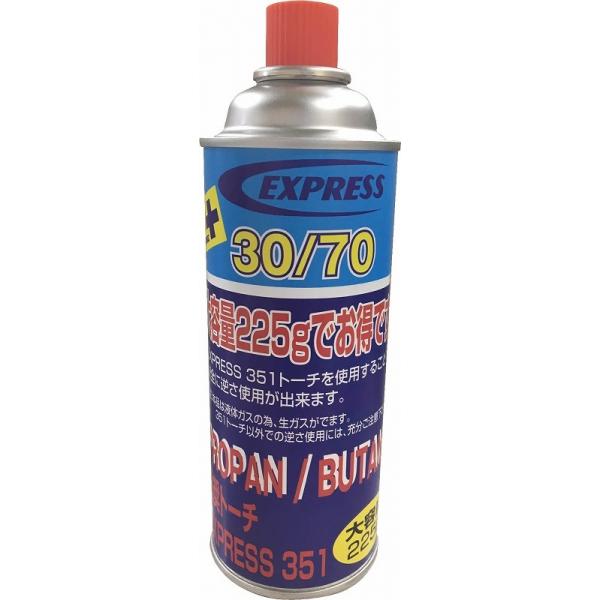 【発売日：2018年01月24日】【商品詳細】●容量(g)：225●プロパンガス、ブタンガスの混合ガスです。●容器に綿を詰めておらず、ゴミの削減とコストダウンに貢献します。※EXPRESS製PIEZOトーチ（351Ｖ）以外では逆さ使用できません。