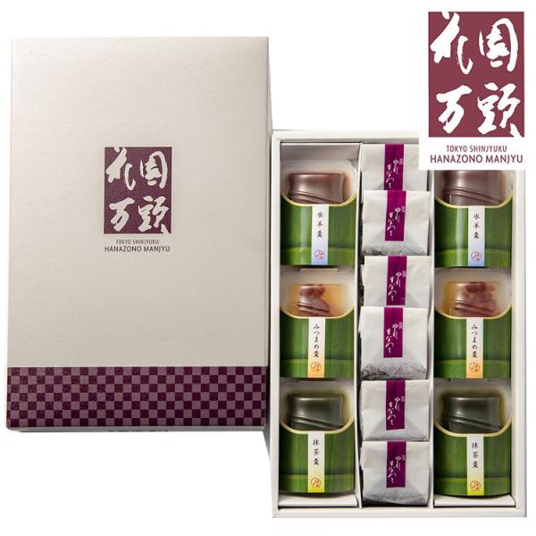 【発売日：2023年06月28日】【商品特徴】代表銘菓「ぬれ甘なつと」と、花園万頭伝統の生餡を贅沢に使用した水羊羹、白あんをベースに抹茶香りの際立つ抹茶羹、清涼感あっぷりのみつまめ羹の詰合せです。【商品区分】食品【原材料(アレルギー表記含む...