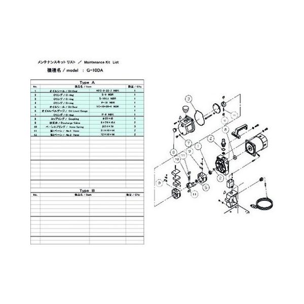 【発売日：2022年06月16日】【商品詳細】●油回転真空ポンプのメンテナンスに必要な消耗品を揃えたセットです。●お客様ご自身でメンテナンスをされる場合に。●適合機種：G-10DA●パーツ内容：オイルシール、Oリング、排気弁、ベーンセット内...