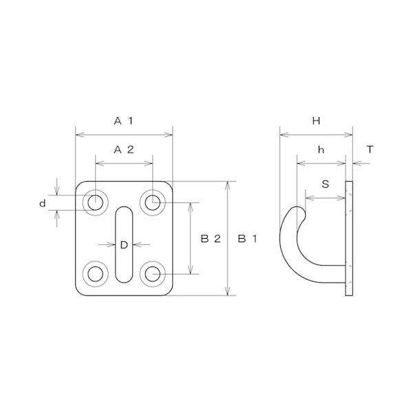 【発売日：2023年11月21日】【商品スペック】特長●４箇所を止めるタイプです。用途●支柱や壁面等に取り付けます。仕様●使用荷重(kN)：0.15●A1(mm)：34●D(mm)：6●A2(mm)：20●B1(mm)：40●H(mm)：2...