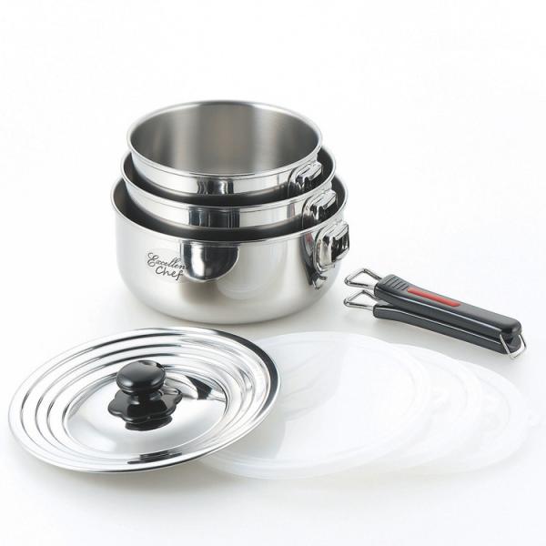 【発売日：2023年10月24日】着脱式ステンレス製、16、18、20cmの取っ手の取れる鍋3点セット。ハンドル着脱式なので場所も取らず重ねて収納できる。シール蓋付なのでお鍋がそのまま保存容器として使えます。内側のコーティングが無いので、洗...