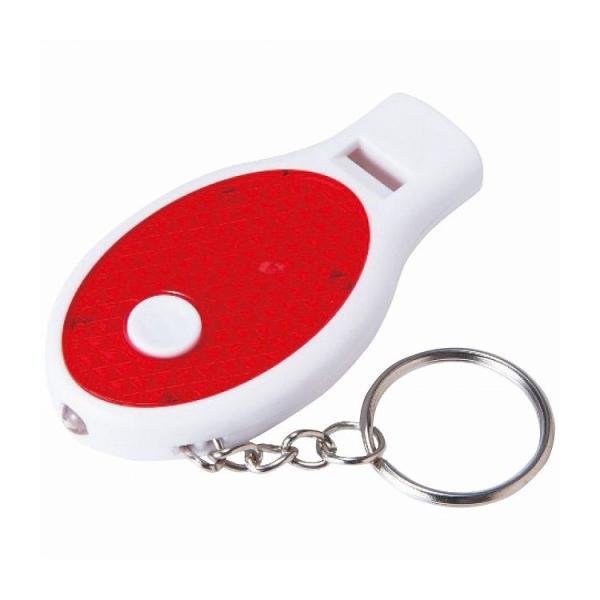 【発売日：2024年05月17日】【商品特徴】反射板が付いたライト付ホイッスルキーホルダーです。【製造者】昭栄精化工業【箱サイズ（cm）】7×4×1.5cm【現品サイズ・内容】6.8×3.5×1.1cmライトホイッスルキーホルダー1個・AB...