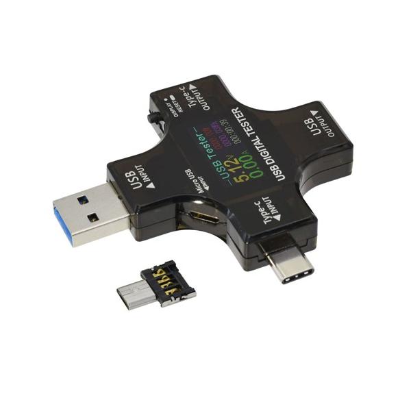 【発売日：2019年04月10日】USBテスター電流・電圧・充電容量測定クロスデザイン筐体カラー表示液晶入力:microUSBオス(変換コネクタにて対応)・メス, TypeCオス, USB(A)オス出力:TypeCメス, USB(A)メス●...