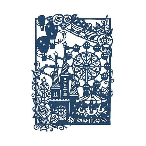 【発売日：2024年11月14日】光が当たるとキラキラ煌めく青い紙の切り絵!有名切り絵作家の作品をあなたも作れます!特長テーマパークをモチーフにした絵柄。そこは楽しい思い出がたくさん詰まった場所!手順は青い絵柄部分を切るだけ!裏返して付属の...