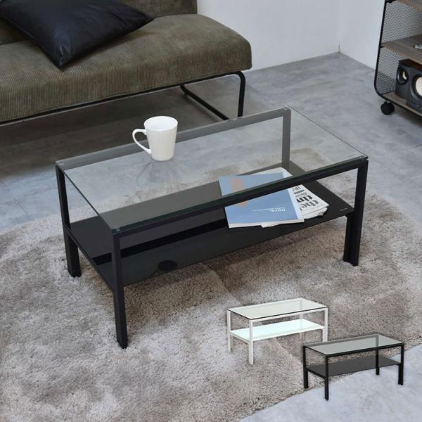 【発売日：2025年07月25日】■天板、棚板に強化ガラスを使用したシンプルなセンターテーブル。天板には透明なガラスを使用し圧迫感を軽減し、棚板にはブラック、ホワイトのガラスを使用する事でインテリア性を高め、フレームには長方形のパイプを使用...