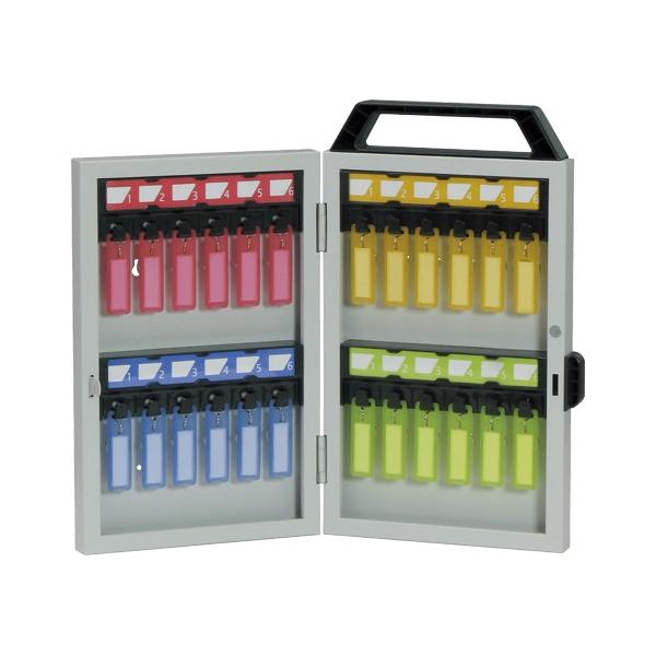 【発売日：2018年03月05日】手軽に社内のセキュリティ強化！鍵の保管・情報保護対策に最適。オフィスや施設の鍵の管理の他、ＵＳＢメモリーの管理にも重宝。キーボックスの扉は施錠できます。（鍵2個付）。文字が書きこめる4色のキーホルダー付で色...