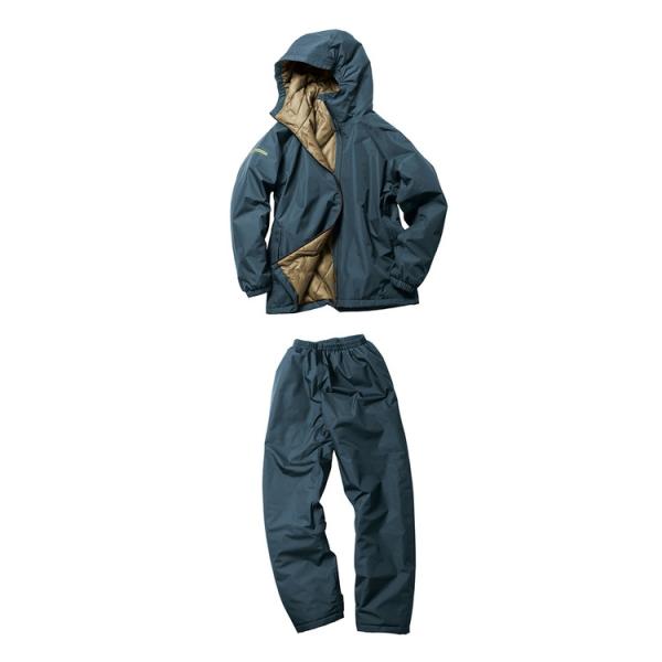 【発売日：2024年12月06日】●軽くて薄くてもしっかり暖かい。●軽くて薄くてもしっかり暖かい中綿入り防水防寒ウェア。●上下セット。●耐水圧10,000mmH2O。●防風。●フードは丸めて収納可能。●襟部分は中綿増量。●右袖蛍光反射プリン...