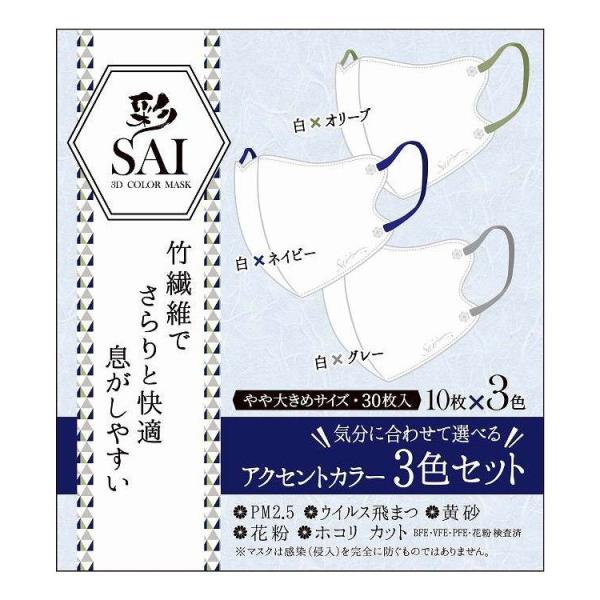 【発売日：2026年03月31日】【商品詳細】肌をきれいに見せるアクセントカラー３色セット成分:表地、裏地：ポリプロビレンフィルター：レーヨン、ポリプロピレン耳ひも部：ポリエステル、ポリウレタンメーカー名:日翔生産国・加工国:中国内容量:30枚