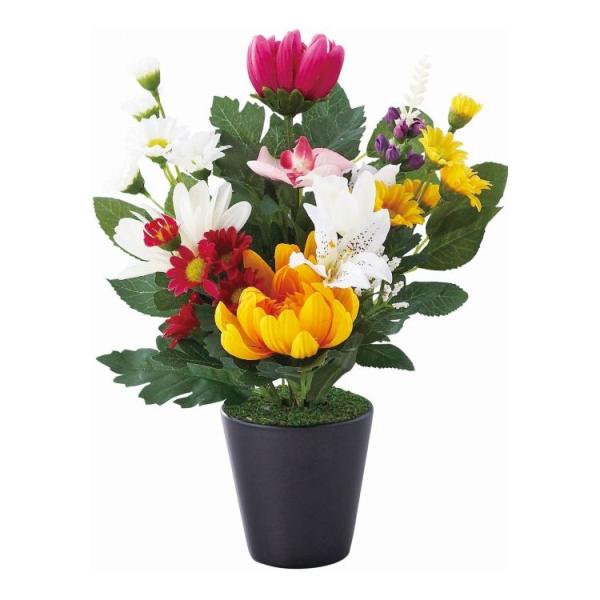 【発売日：2026年01月22日】仏花枯れる心配がなく手間がいらないので、夏の暑い日や旅行などの長期不在の場合にも飾って頂けます。衛生的で、美しさ続く、造花の仏花。アーティフィシャルフラワーだからお手入れ簡単。色鮮やかなアレンジメントに黒の...