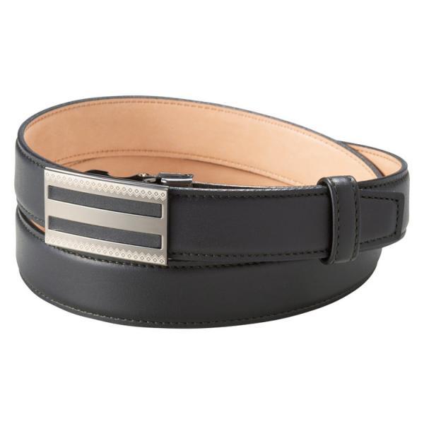 【発売日：2025年11月04日】シャープな金具が格好いい日本製のビジネスベルト。ウエスト95cmまで対応可能。フィットバックル。牛革、合成皮革3×110cm
