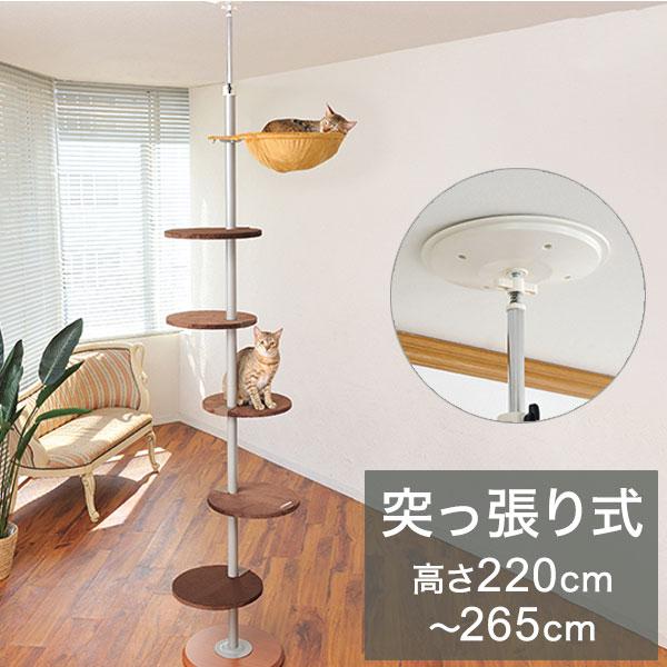 【発売日：2023年02月09日】【商品説明】今までにない、まったく新しいタイプのキャットツリーです。ジョイントしてネジ止めだけで、組み立て簡単。奥行きが少なく、スペースをとりません。 　棚板やハンモックは各段45度刻みで回転させて、お好き...