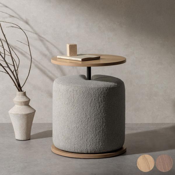 【発売日：2025年12月15日】木目柄のラウンドサイドテーブルと天板下に収納できるスリット付きのスツールがセットになった『Lien（リエン）』。必要なときにサッと取り出せるスツールは来客時などに便利にお使いいただけます。カラーはナチュラル...