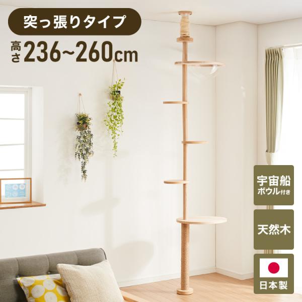 【発売日：2025年04月03日】【商品説明】≪素材≫ステップ板:タモ材(広葉樹)ジョイント棒:タモ材(広葉樹)爪とぎ棒の芯:パイン集成材透明宇宙船ボウル:アクリル≪製造国≫日本≪注意事項≫・取り付け可能な高さの場所で、床と天井が水平になる...