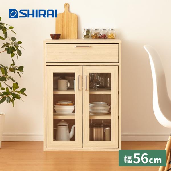 【発売日：2021年11月08日】●商品特徴高さ80cmのガラスキャビネット。引き出しは1杯付き。フルスライドレールを使用しているから置くまで引き出せます。明るいナチュラルな木目柄のシートは、他の家具と合わせやすいクセのない色合いです。シン...