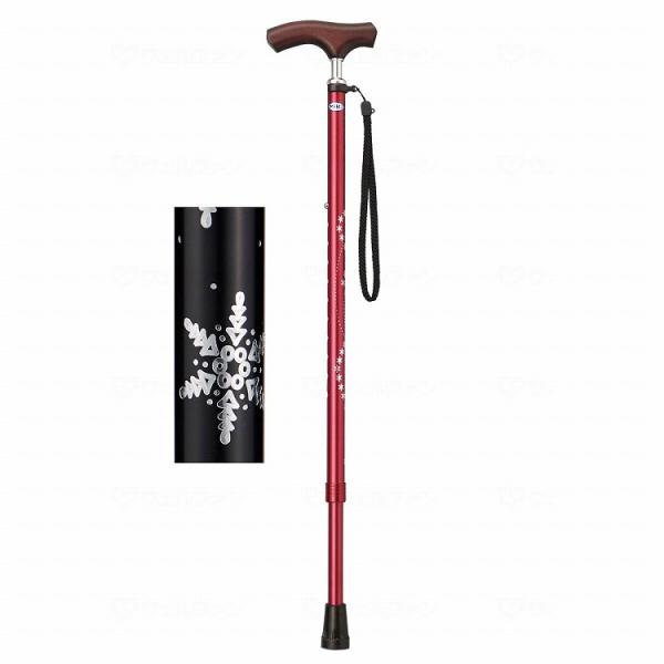 【発売日：2023年06月29日】雪や星の模様、ストーンがキラキラ光る『キララ・ケイン』グリップの根元が細く、握りやすい材質○支柱：アルミ○グリップ：天然木○ストラップ：ナイロン規格：1本規格詳細○寸法：66〜86cm（2cmピッチ11段階...