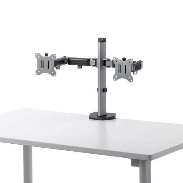 【発売日：2022年06月13日】【商品詳細】ディスプレイを2画面設置できる、水平多関節液晶モニタアーム。机上面を有効活用。●デスクへの取付けはクランプとグロメットの2通りが選択できます。●ディスプレイに接続したケーブルがすっきり配線できる...