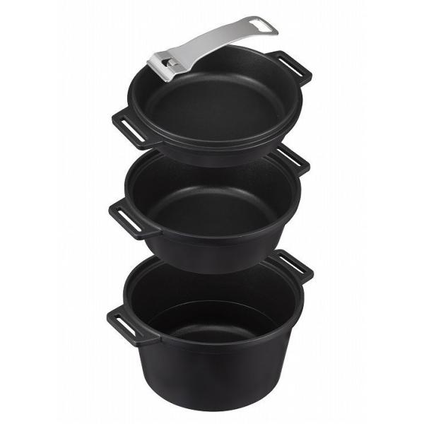 【発売日：2021年03月22日】●ウチでもソトでもどこでも使える鍋セット●【オリジナル6レシピ付】浅型スキレットは、焼き料理や炒め料理。中深型リトルポットは、スープ料理や煮込み料理。深型メスティンは、浅型スキレットを蓋にして煮込み料理や茹...