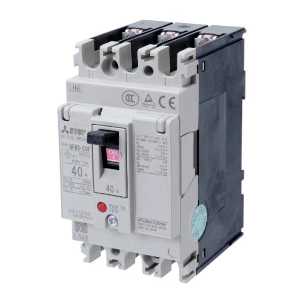 ブランド名：三菱電機ノーヒューズ遮断器（一般用途）品番：NF63-CVF 3P 40A定格電流：40A極数：3P接続方式：表面形 圧着端子用 Front type(AMP-N)