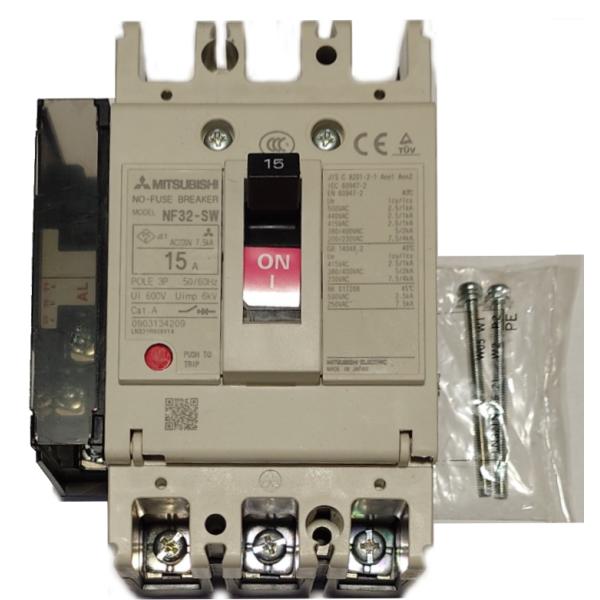 用途別遮断器形名：NF32-SW品番：NF32-SW 3P 15A  *AL-1LS SLT定格電流：15A極数・素子数：3P付属装置つき：警報スイッチ(AL)縦形リード線端子台：ねじ端子（SLT)接続方式：表面形 圧着端子用 Front ...