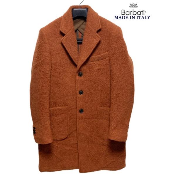 商品名：Barbati バルバッティ イタリア製 ウール混 ブークレ ナッピングウール 縮絨 チェスターコート ブラウン 定価7,1万■Barbatiパンツ専業ブランドとしてイタリア・ナポリで誕生したブランド。有名ブランドのOEMも手がける...