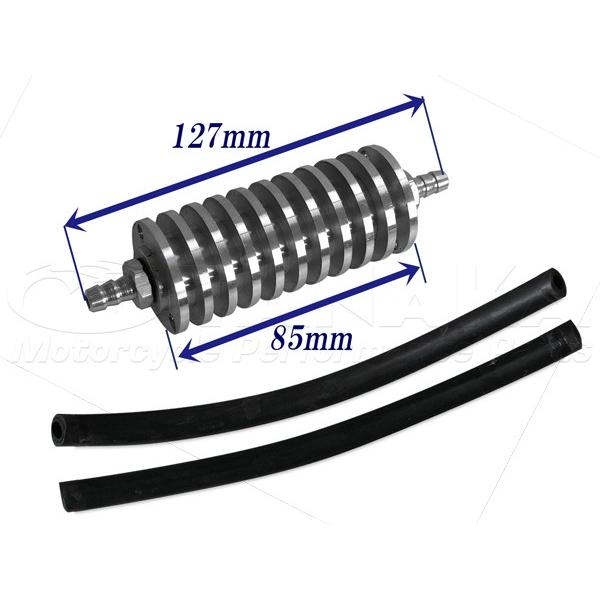 アルミ削り出しコンパクトオイルクーラー【長さ】85mm【付属品】ゴムホース※オイル取出しユニット・バンドは付属しておりません、別途ご用意ください。