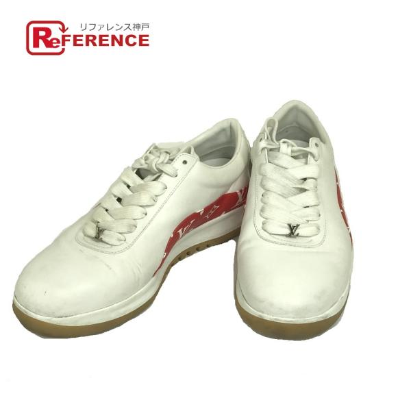 【商品番号】E-210414-9【ブランド】ルイヴィトン【ライン】モノグラム【モデル】ランアウェイ【タイプ】Supreme コラボ【形状】厚底 スニーカー【型番】1A3EQ5【対象】メンズ【カラー】ホワイト×レッドxシルバー金具【素材】レザ...