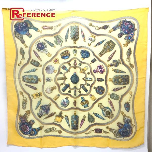 【商品番号】T-241101-22【ブランド】エルメス【モデル】Qu importe le flacon【タイプ】スカーフ 小物 シルク カレ90【形状】スカーフ【対象】レディース【カラー】イエローxマルチカラー【素材】シルク【サイズ】W9...