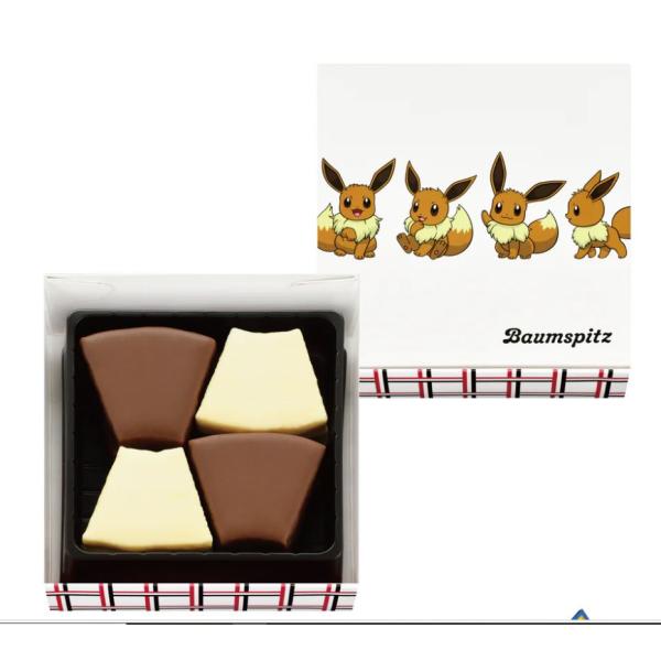 【発売日：2026年01月20日】ジャムをサンドしたひとくちサイズのバウムクーヘンをチョコレートでコーティングしました。内袋のデザインはイーブイのポーズ違いで4種類（ランダム封入）。＜内容量＞ミルク・ホワイト各2個＜外箱サイズ＞114×10...