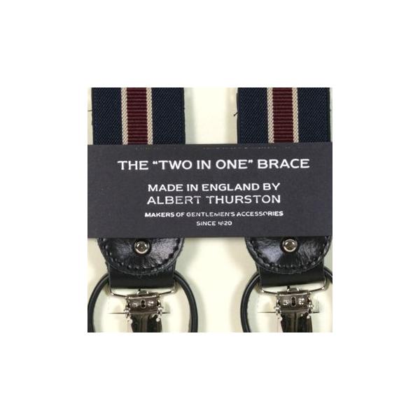 サスペンダーのトップブランド ALBERT THURSTON　アルバートサーストンのY型サスペンダー、ズボン吊りです。サーストンのサスペンダーは１８０年以上の英国の伝統的なクラフトマンシップに支えられた最高級のサスペンダー（ブレイシス）で、...