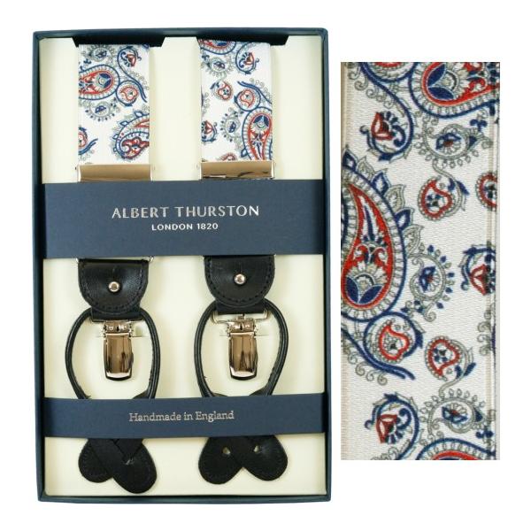 サスペンダーのトップブランド ALBERT THURSTON　アルバートサーストンのY型サスペンダー、ズボン吊りです。サーストンのサスペンダーは１８０年以上の英国の伝統的なクラフトマンシップに支えられた最高級のサスペンダー（ブレイシス）で、...