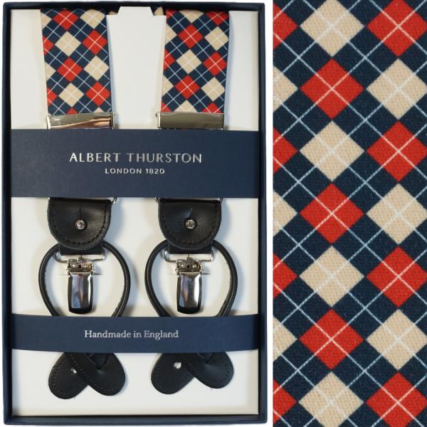 サスペンダーのトップブランド ALBERT THURSTON　アルバートサーストンのY型サスペンダー、ズボン吊りです。サーストンのサスペンダーは１８０年以上の英国の伝統的なクラフトマンシップに支えられた最高級のサスペンダー（ブレイシス）で、...