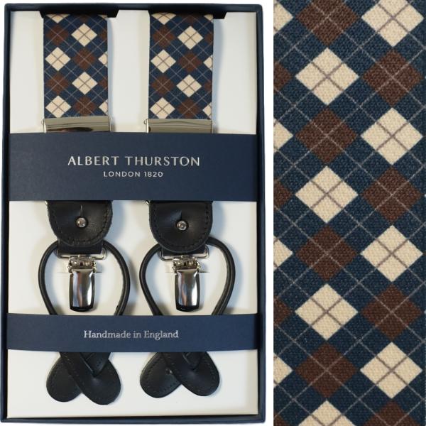 サスペンダーのトップブランド ALBERT THURSTON　アルバートサーストンのY型サスペンダー、ズボン吊りです。サーストンのサスペンダーは１８０年以上の英国の伝統的なクラフトマンシップに支えられた最高級のサスペンダー（ブレイシス）で、...