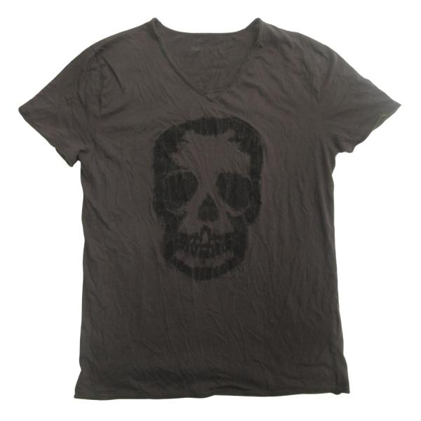 【商品名】Zadig &amp; Voltaire ザディグ エ ヴォルテール スカル フロッキー プリント Tシャツ カットソー Vネック パイピング S グレー【ブランド】ZADIG&amp;VOLTAIRE ザディグエヴォルテール【対...