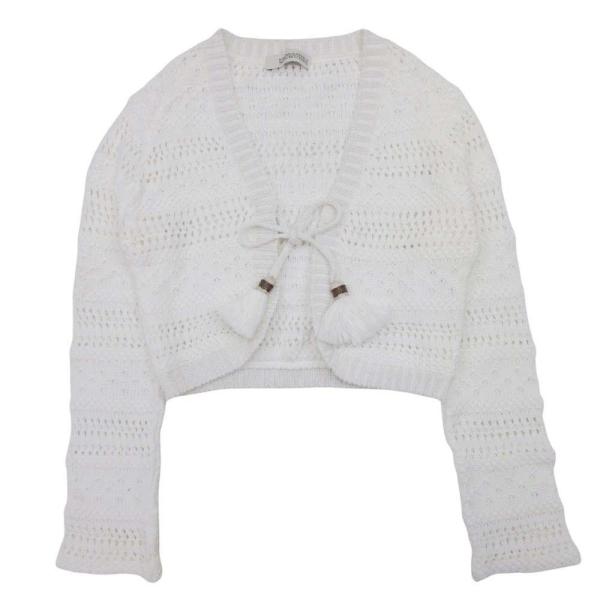 【商品名】ERMANNO SCERVINO エルマノシェルビーノ かぎ編み コットンニット ボレロ カーディガン リボン 長袖 42 ホワイト【ブランド】ERMANNO SCERVINO エルマンノ シェルヴィーノ【対象】レディース【ランク...
