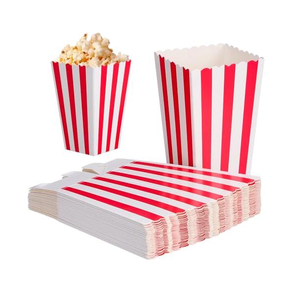 赤/-/1363DV4735MUR・ポップコーン カップ 24枚セットポップコーンボックス：24 個、柄：ストライプ。色：赤。折りたたみ式なので、フルオープンする必要がなく、場所を取らないです。・ポップコーン カップ 紙 耐油コーティング袋...