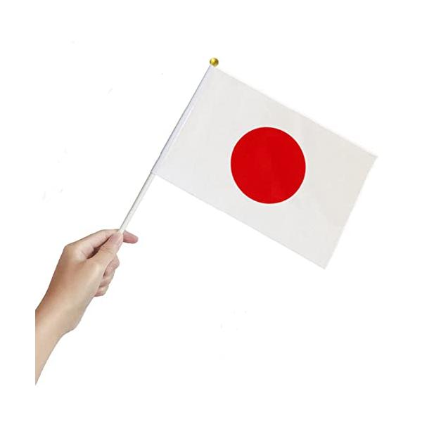日本/-/-・軽量で風に良くなびき、応援する現場ても持ち運びやすいです・になりにくい素材で、雨に濡れても乾きが早いです・四方ミシン縫製、取り付けポール付き・サイズ：14*21cm　ポール長さ:30cm 素材：ポリエステル　　日本代表応援やス...
