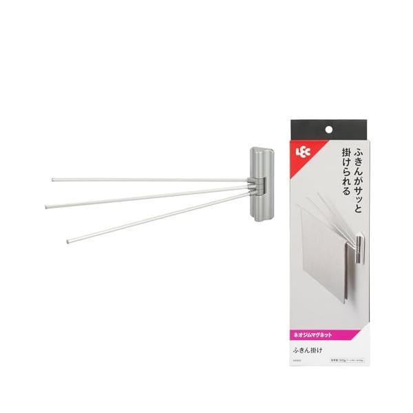 シルバー/-/K00562・PatternName:強力マグネット・パッケージ個数:1・ふきんをサッと掛けられるシンプルなデザイン。・3本のアームは可動するので、使わない時は3本揃えて収納できます。・強力なネオジム磁石でしっかり取り付けられ...