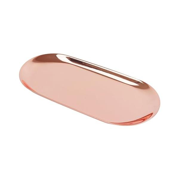 ピンクゴールド/長さ18cm x 幅8.5cm x 高さ1cm/PR-OVALTRAY-PKGD・Color:ピンクゴールド・光沢が美しいシンプルなデザインのトレー・シンプルで用途を選ばず、釣り銭の受け渡しのキャッシュトレイや小物置き、和室...