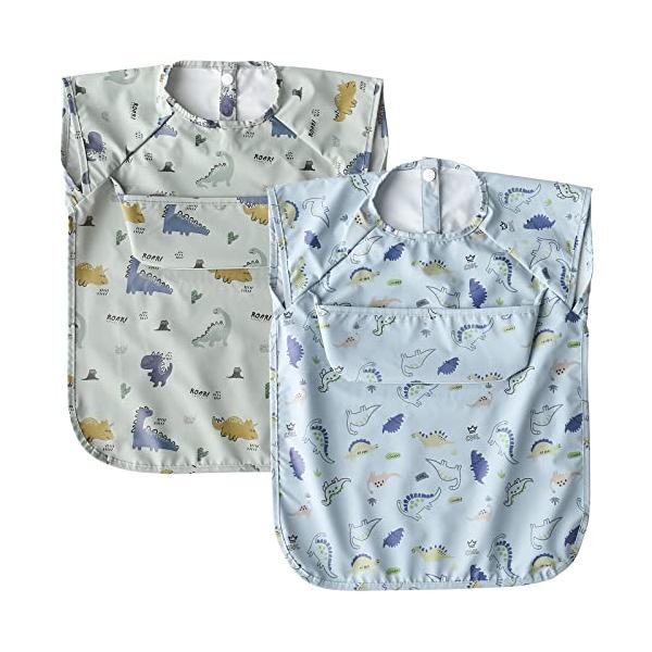 Button Down恐竜/M (12-36ヶ月)/JA2304TZ-CRwxSD・Color:恐竜Size:M (12-36ヶ月)・袖なしの離乳食エプロン腕を通して着る袖なしタイプのお食事エプロンです。とてもやわらかい素材なので、エプロン...