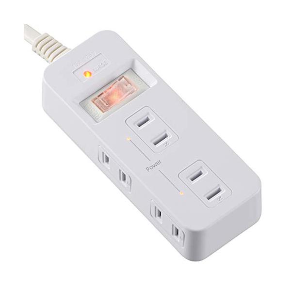 ホワイト/6個口 1m/HS-TP61HS3-W・Size:6個口 1m・パッケージ個数:1・通電火災対策に・特許技術（特許第5853076号）採用・差込口の温度が150℃になると、発煙に至る前に自動的に通電を遮断・雷ガード機能付き・雷サー...