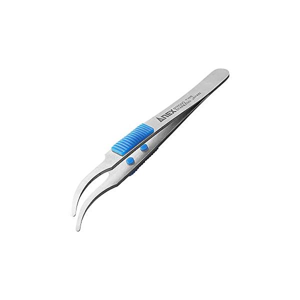 グリップ付ピンセットSilver/先丸鷲型120mm/No.217・Size:先丸鷲型120mmStyle:グリップ付ピンセット・パッケージ個数:1・全長:120mm・幅:10mm・材質:ステンレス(SUS410)